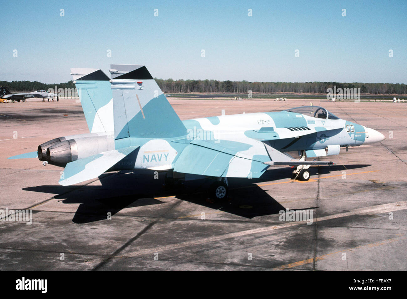 A right rear view of an F/A-18A Hornet aircraft of Reserve Composite ...