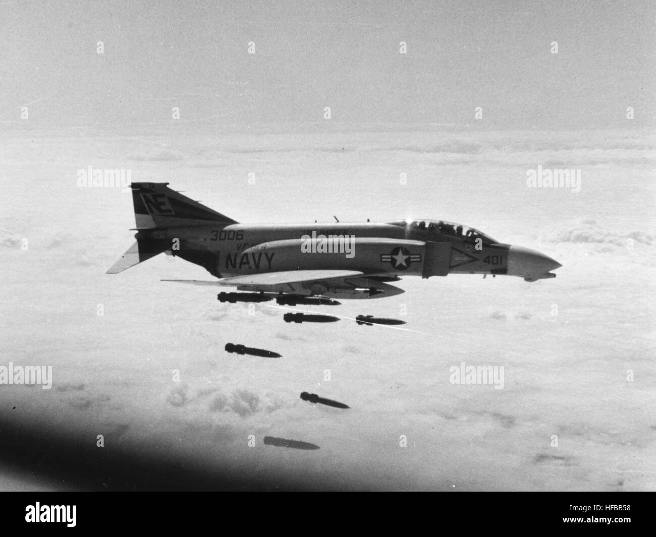 F-4B Phantom II of VF-154 drops bombs over Vietnam in February 1968 ...