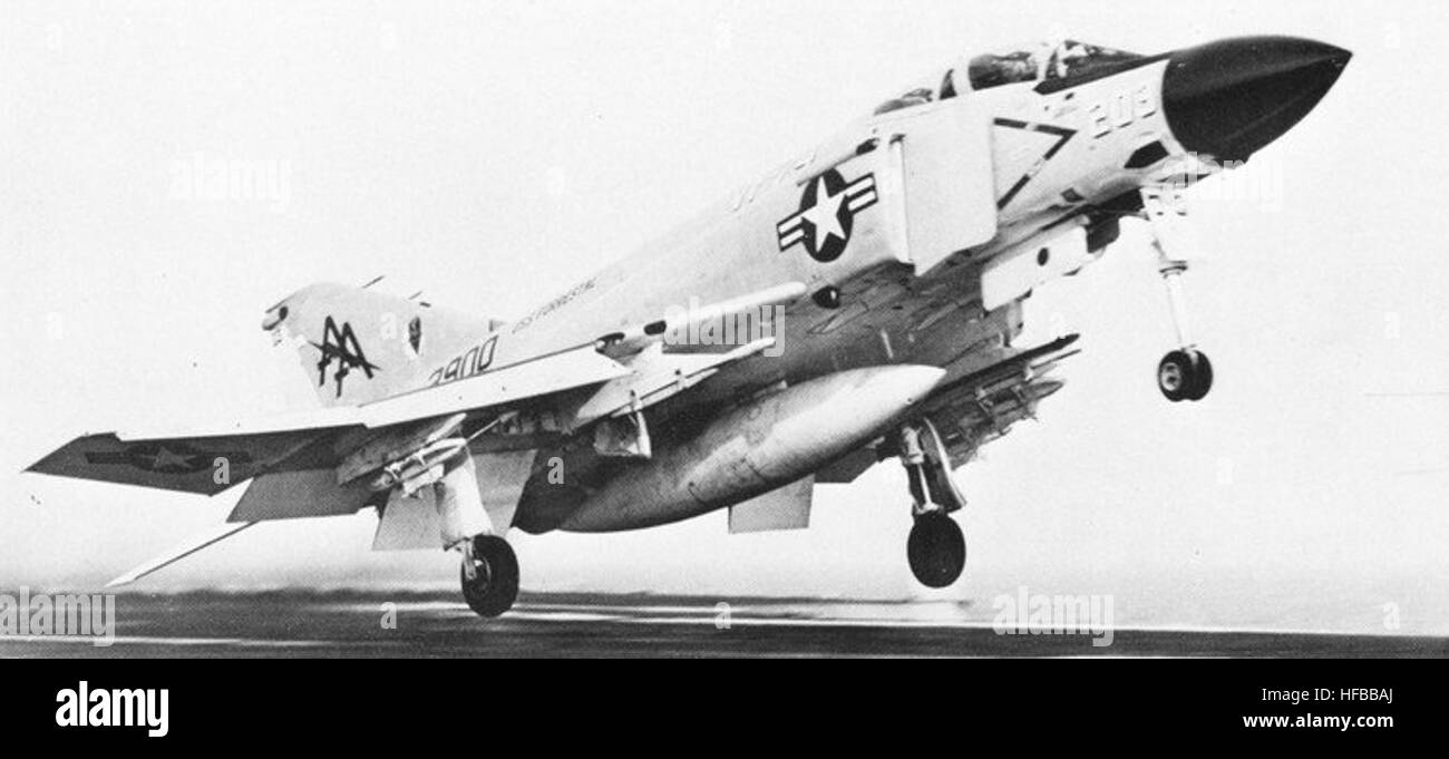 F-4J Phantom II of VF-74 approaches USS Forrestal (CVA-59) in 1974 ...