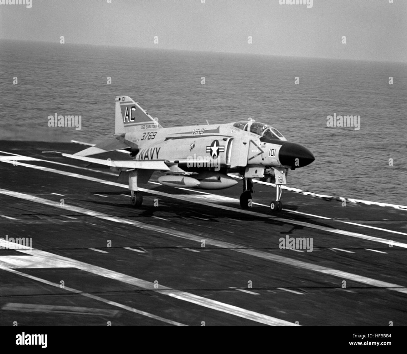 A right front view of an F-4J Phantom II aircraft from Fighter Squadron ...