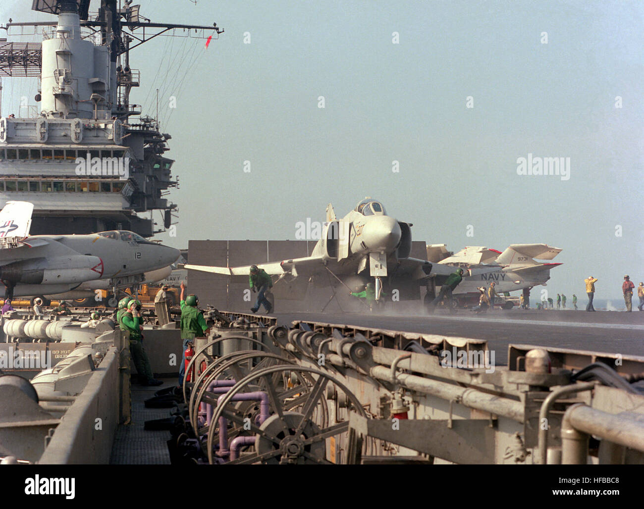 A right front view of an F-4J Phantom II aircraft from Fighter Squadron ...