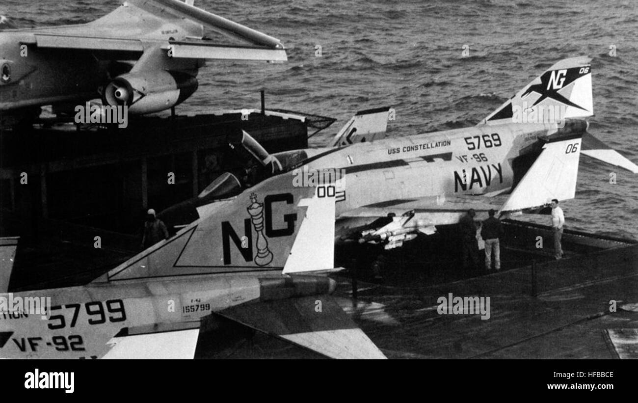 F-4J VF-96 on elevator of USS Constellation (CVA-64) c1972 Stock Photo ...