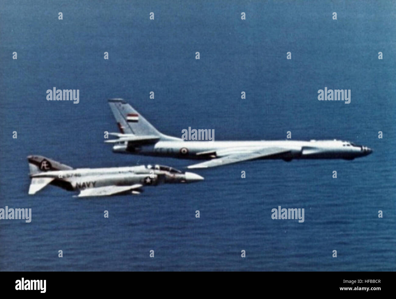 A U.S. Navy F-4J Phantom II assigned to VF-41 intercepts a Soviet Tu-16 ...