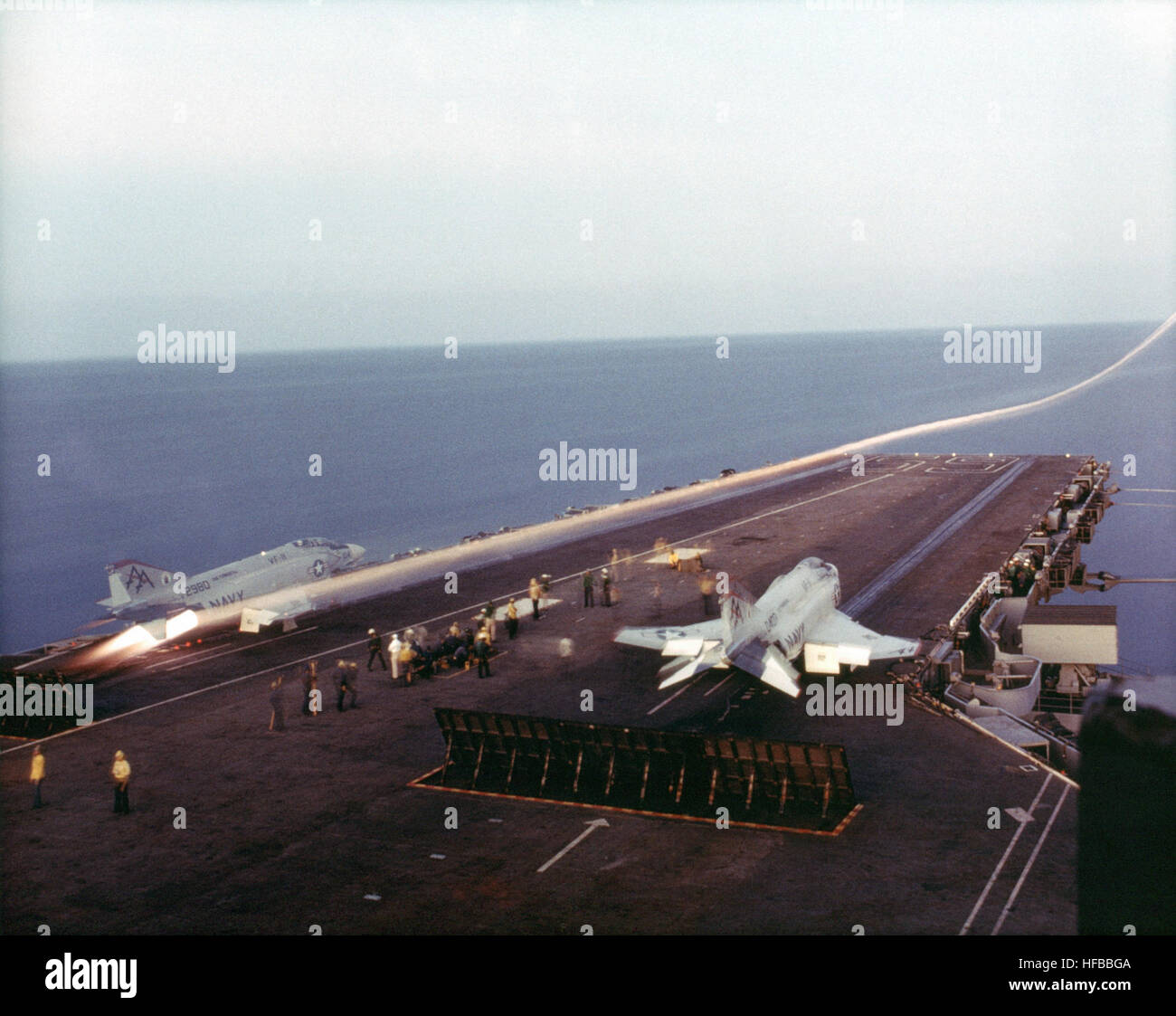 Time exposure at twilight as an F-4B Phantom II, VF-11 Red Rippers, Naval Air Station (NAS ...