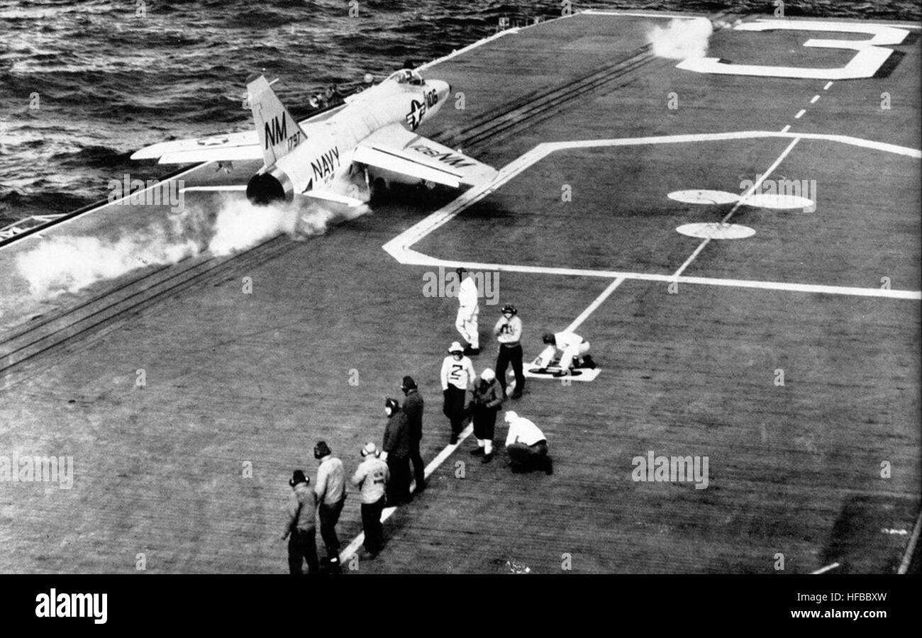 F11F VF-191 launching from USS Bon Homme Richard (CVA-31) c1960 Stock ...