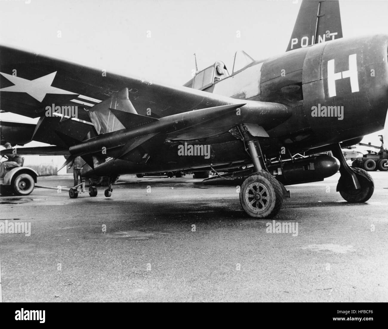 F5F-5 Hellcat with XAAM-N-2 Sparrow missile at Point Mugu in 1950 Stock ...