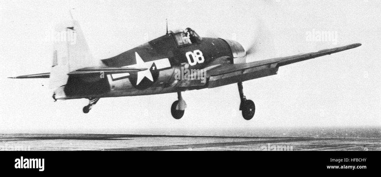 F6F Hellcat of VF-80 is launched from USS Ticonderoga (CV-14) in 1944 ...