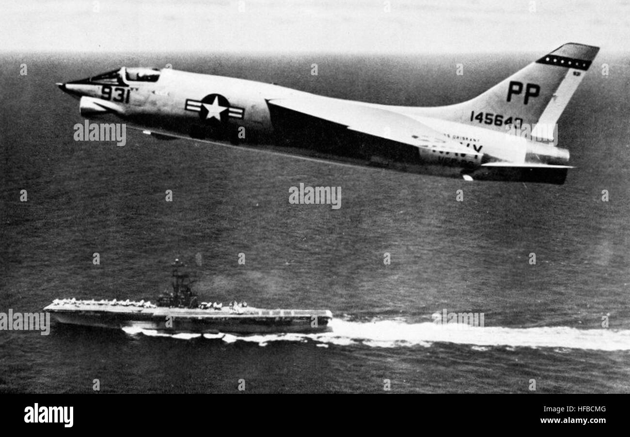 F8U-1P Crusader aircraft from VFP-63 squadron conducts carrier-based ...