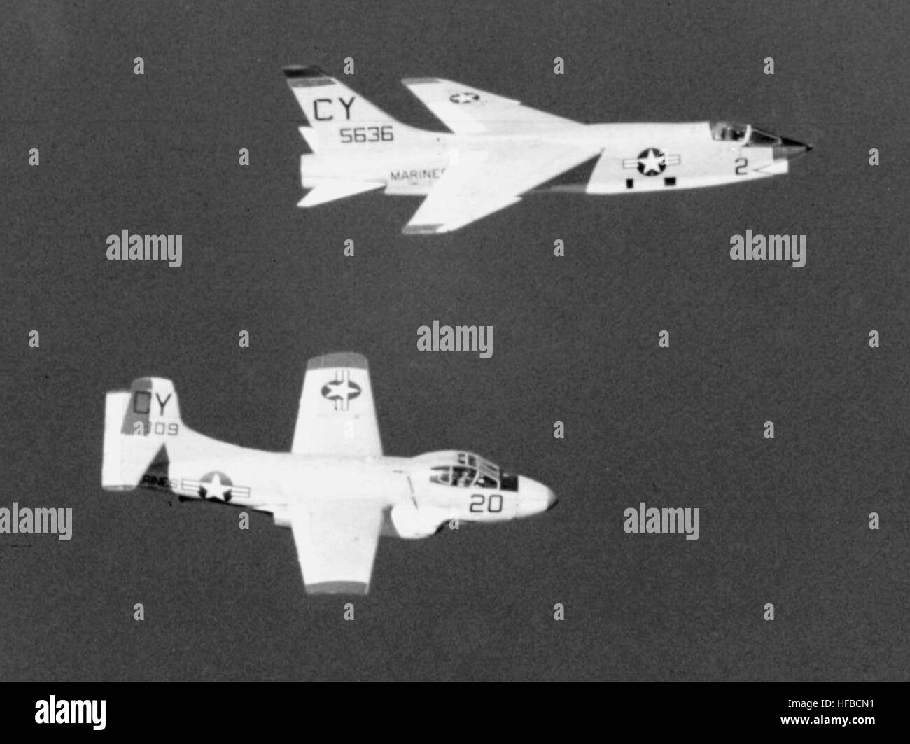 F8U-1P Crusader and F3D-2Q Skyknight of VMCJ-2 in flight c1958 Stock ...