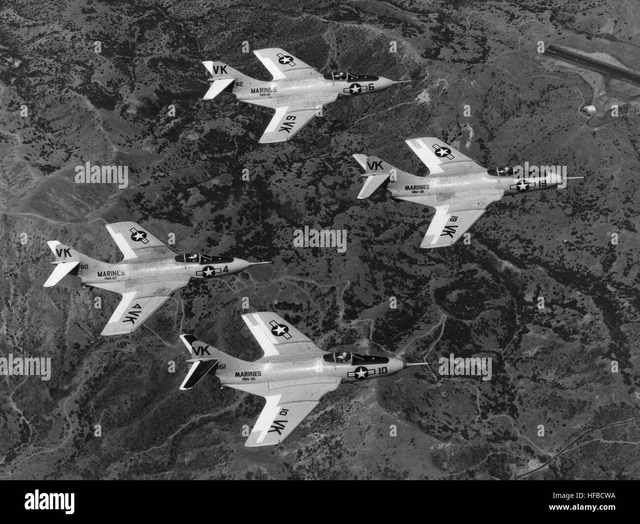 F9F-8B Cougars of VMA-121 in flight c1958 Stock Photo - Alamy