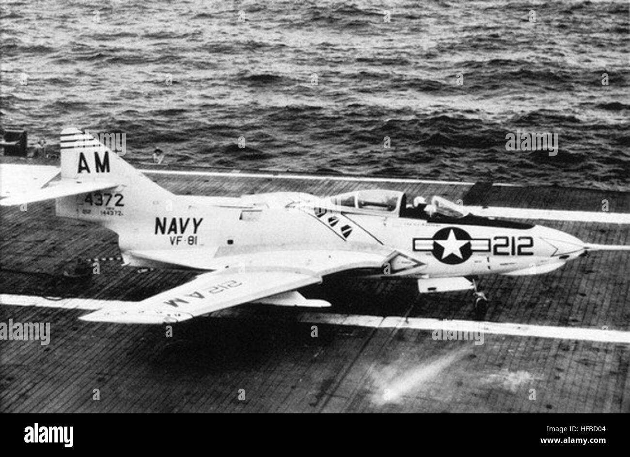 F9F-8 Cougar of VF-81 on USS Intrepid (CVA-11) in 1958 Stock Photo - Alamy