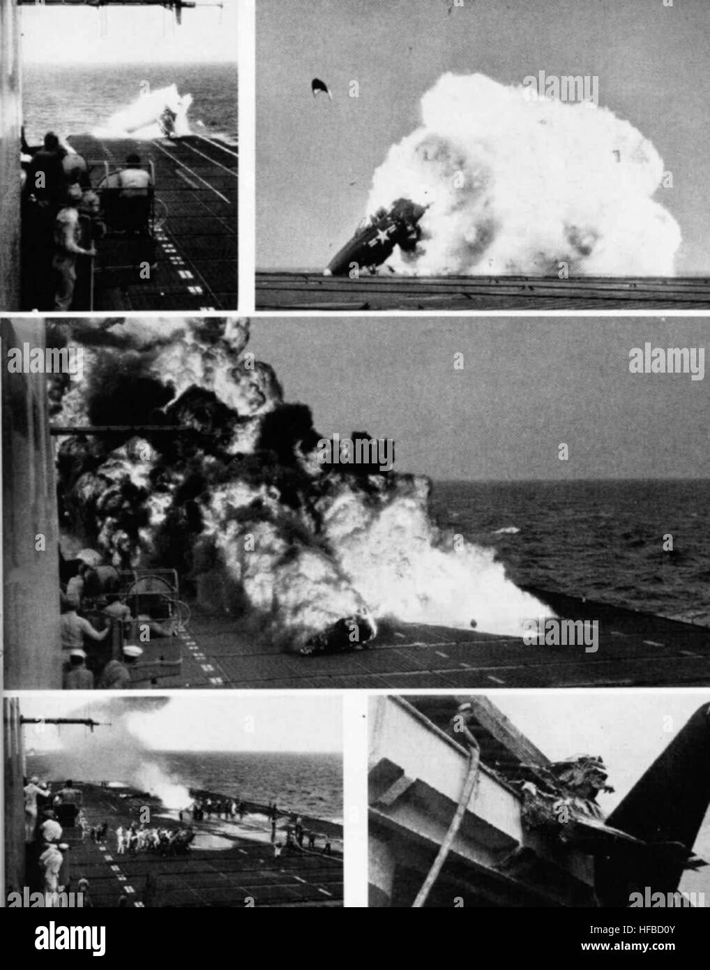 F9F ramp strike aboard USS Midway (CVB-41) 1951 Stock Photo - Alamy