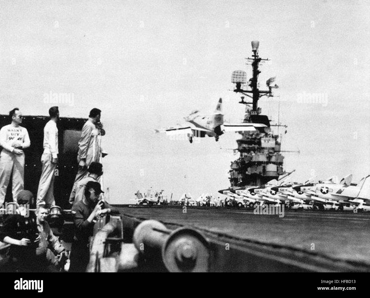 F9F-8 of VF-81 lands on USS Intrepid (CVA-11) in 1958 Stock Photo - Alamy