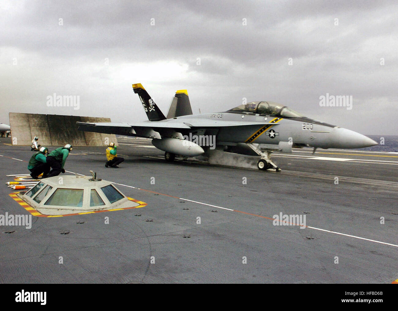 A US Navy (USN) F/A-18F Super Hornet aircraft assigned to the "Jolly ...