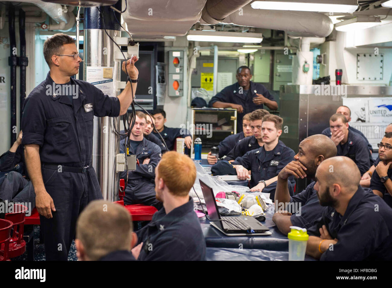 Boatswain's Mate 1st Class leads safety training on the mess decks ...