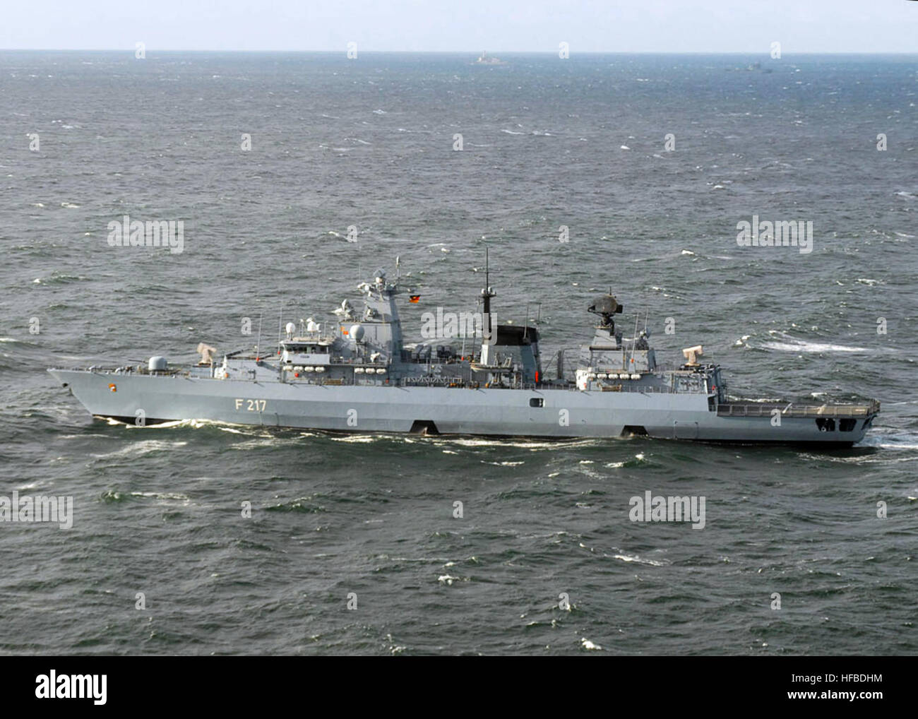 The German frigate FGS Bayern (F 217) sails through the Baltic Sea on ...