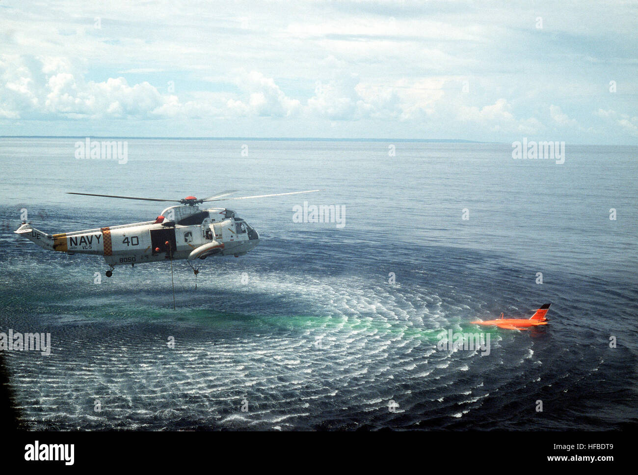 Air-to-air right side view of a Navy SH-3G Sea King helicopter from ...