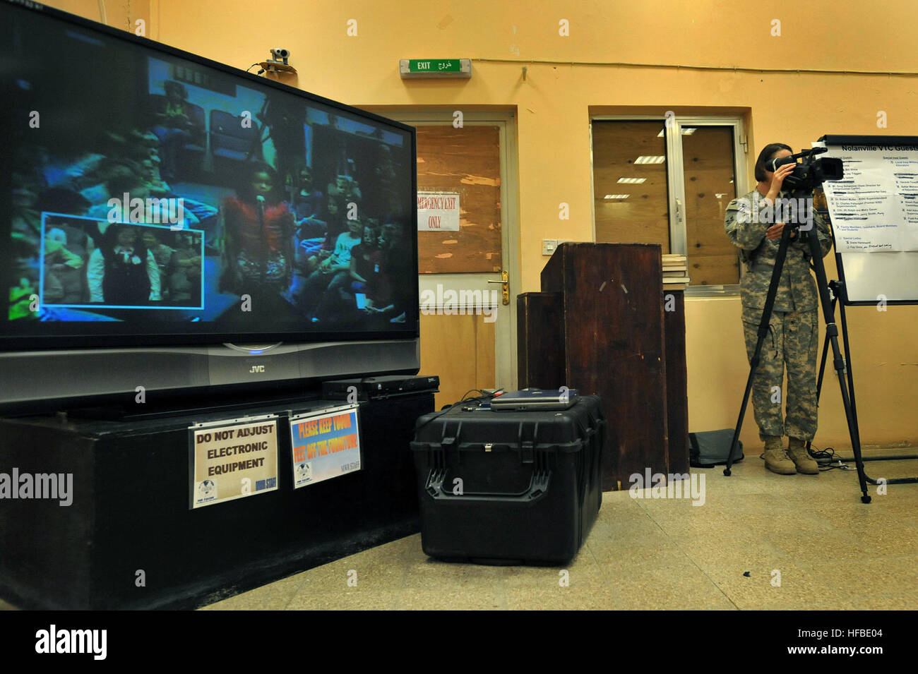 American students talk via teleconference through the 1st Brigade ...