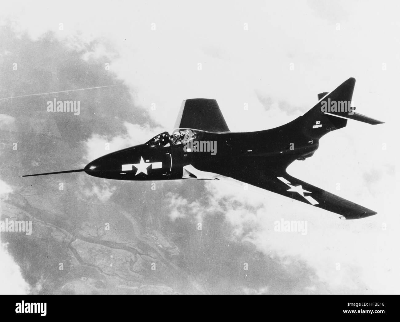 First Grumman XF9F-6 Cougar in flight c1951 Stock Photo - Alamy