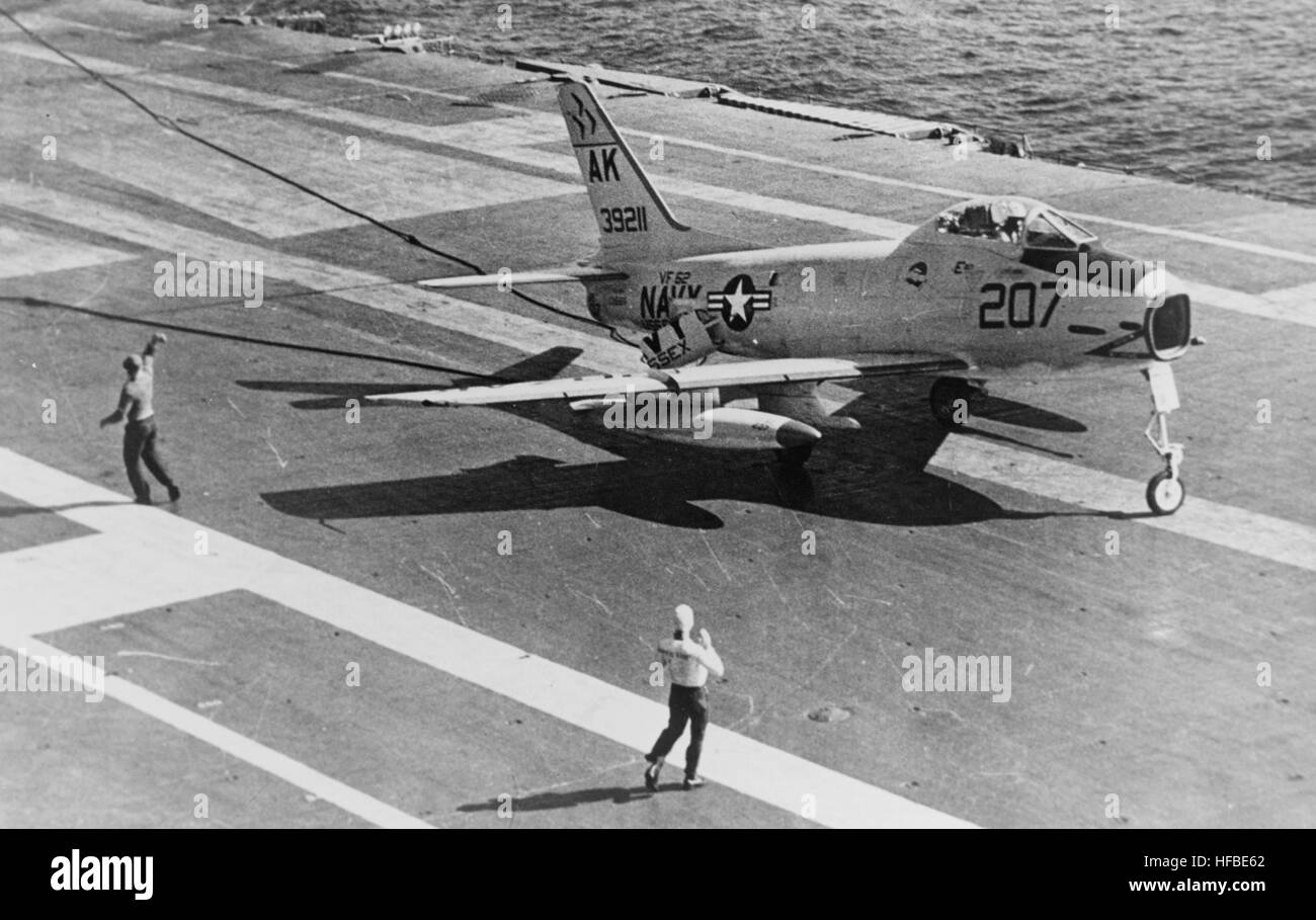 FJ-3M Fury of VF-62 after landing on USS Essex (CVA-9) c1959 Stock ...