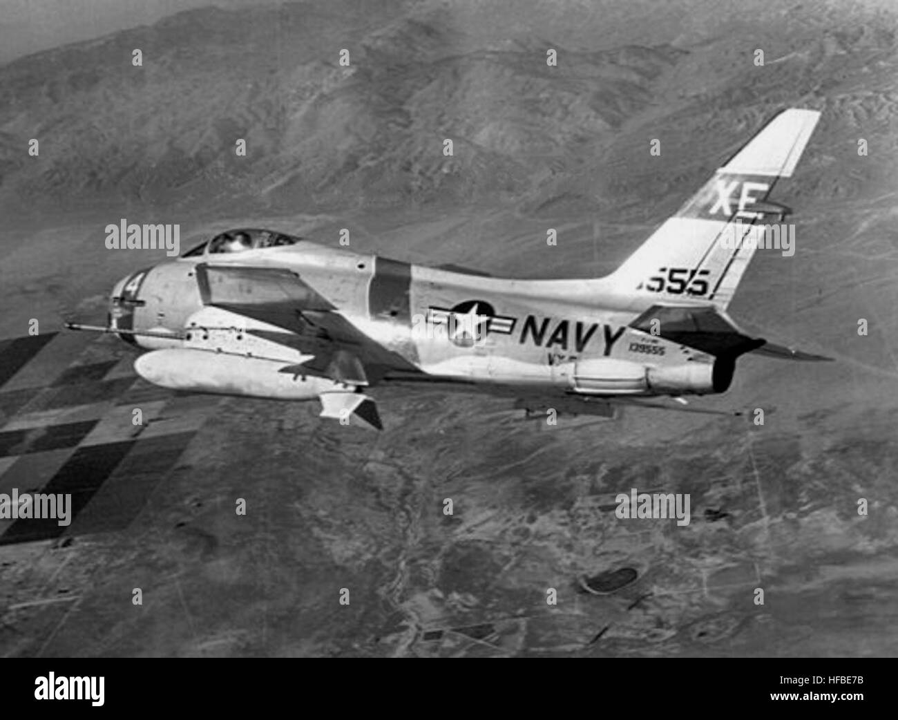 FJ-4B VX-5 with Mk 12 nuclear bomb over China Lake c1958 Stock Photo ...