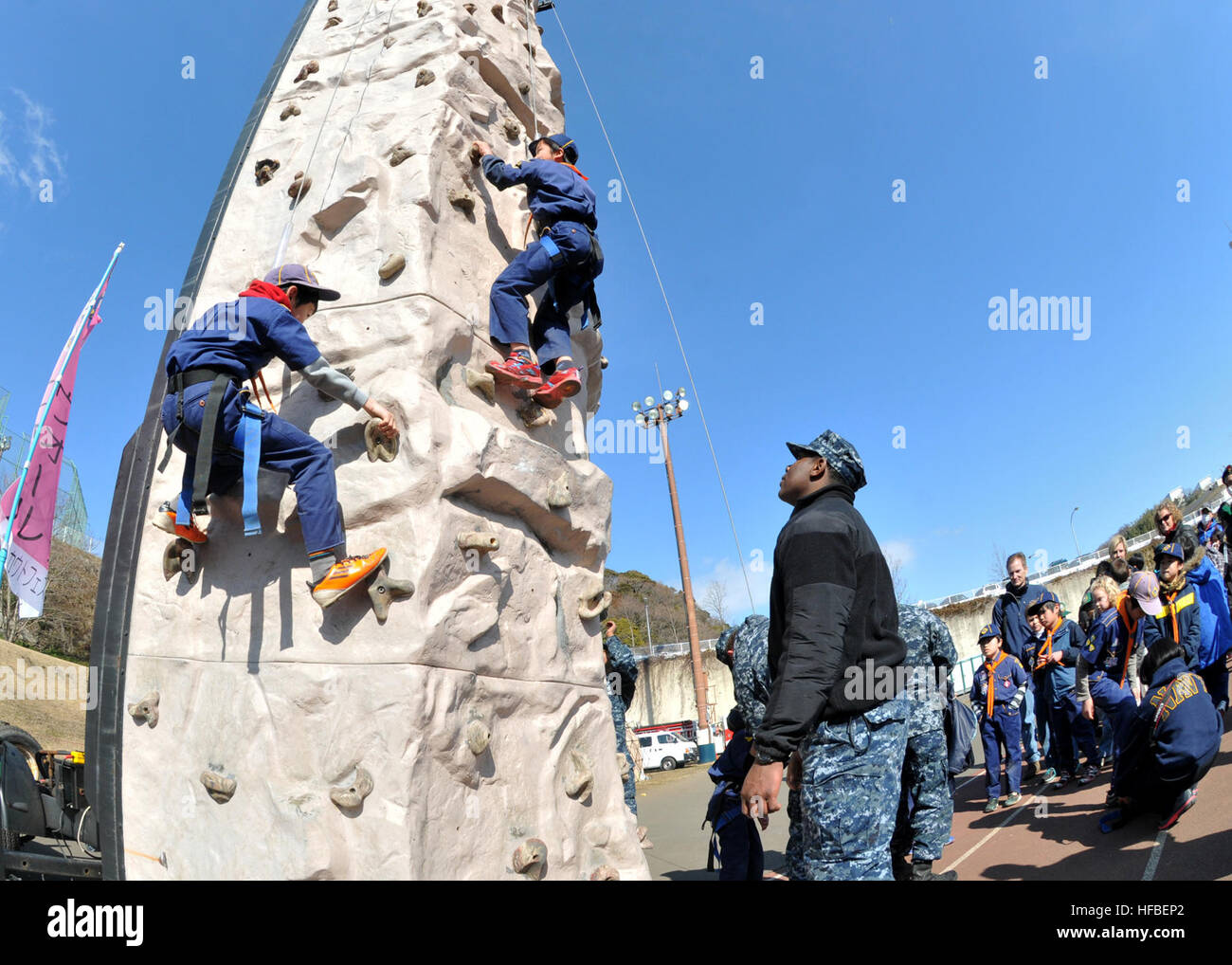 An aircraft carrier, USS George Washington (CVN-73), hosts a Cub Scout ...