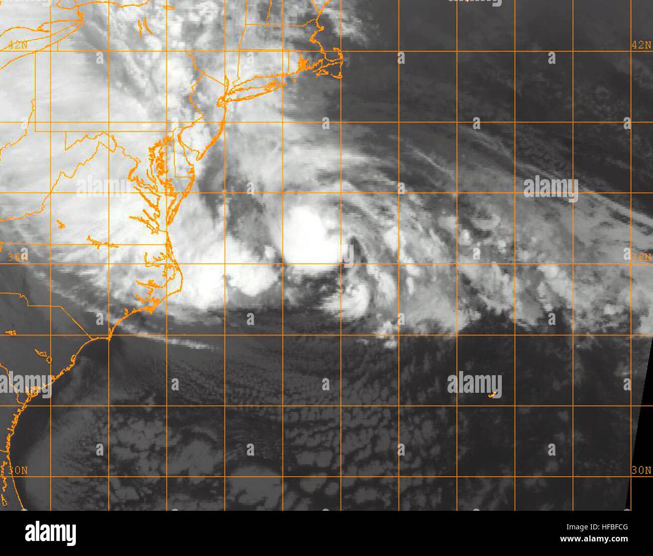 WASHINGTON (Oct. 29, 2012) A GOES-13 infrared satellite image of ...