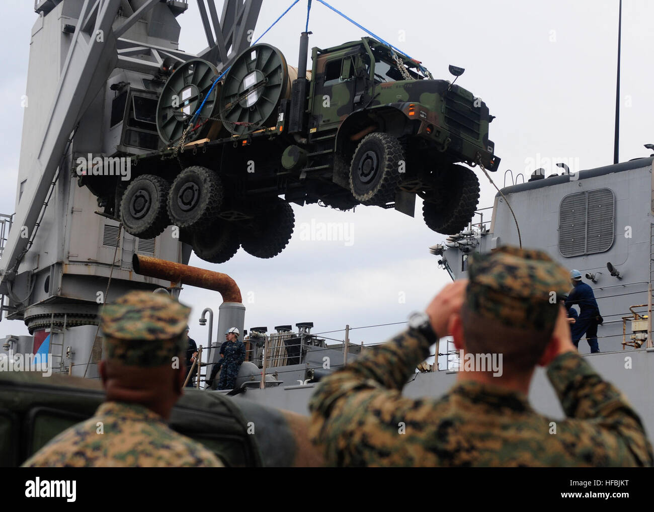 Marines from Combat Logistics Regiment 3 load a medium tactical vehicle ...