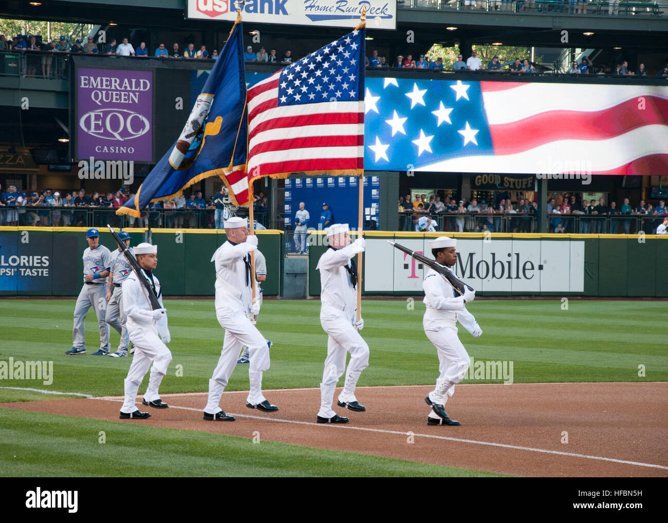 SEATTLE (July 31, 2012) Naval Base Kitsap Sailors parade the colors at ...
