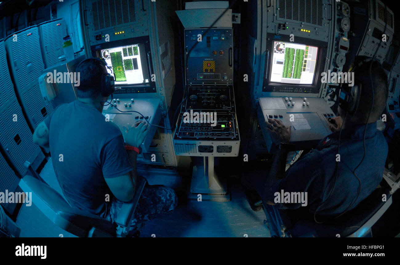 Minemen aboard the mine countermeasures ship USS Warrior (MCM 10 ...