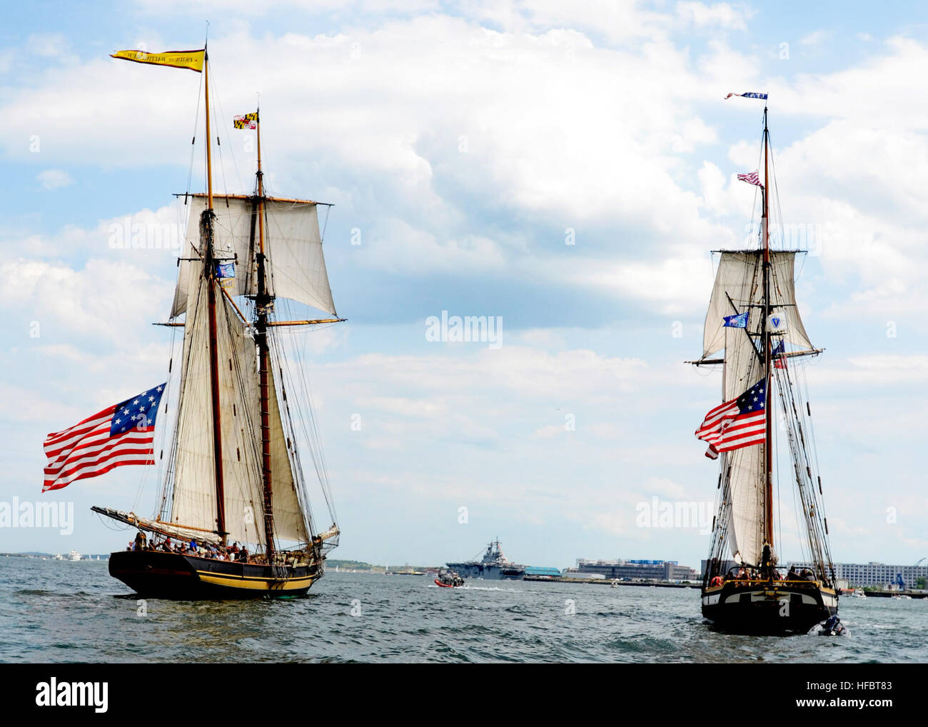 Two privateer vessels reenact a War of 1812 battle in Boston Harbor ...