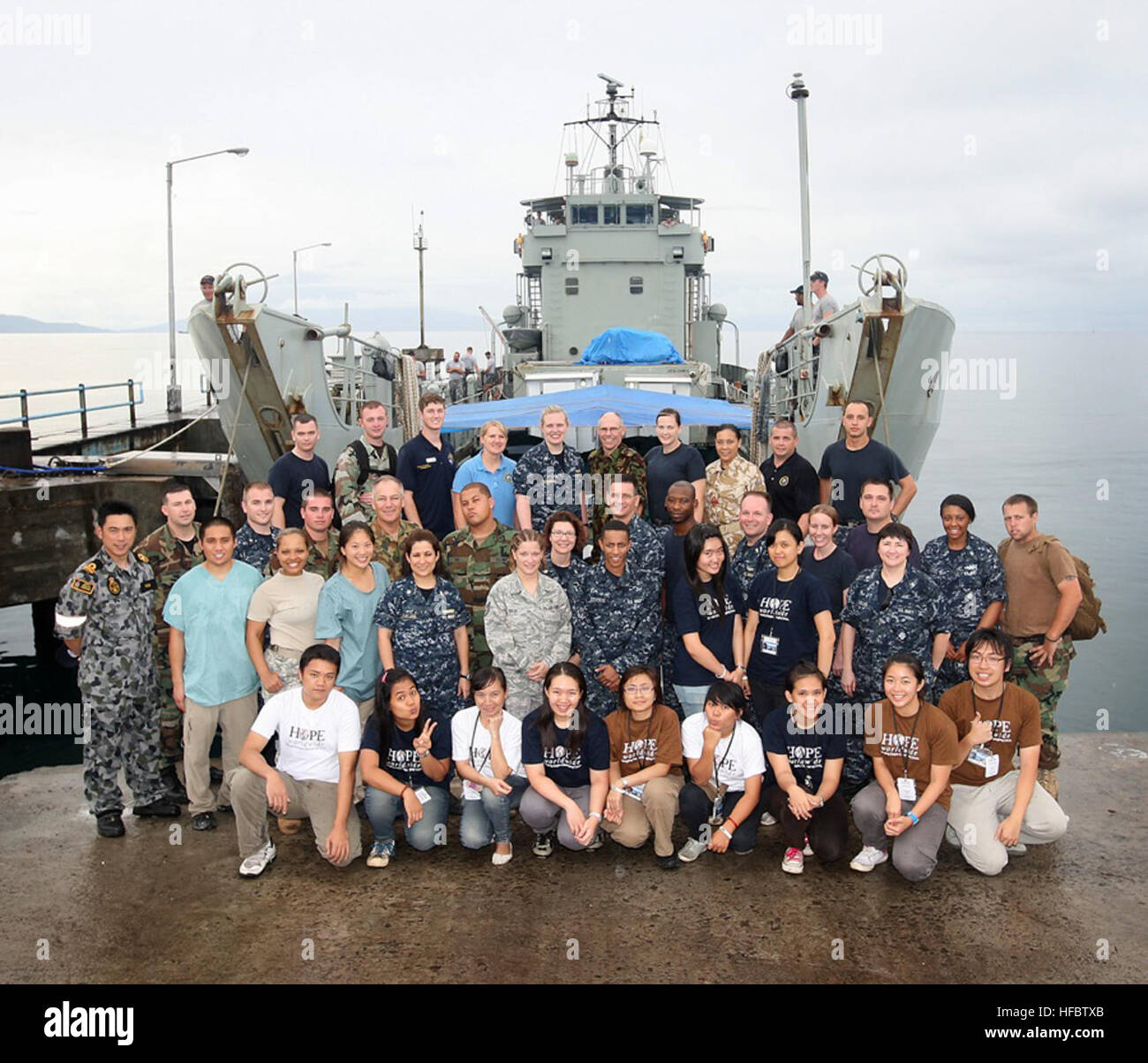 The Sofifi medical and dental teams on the wharf in front of HMAS ...
