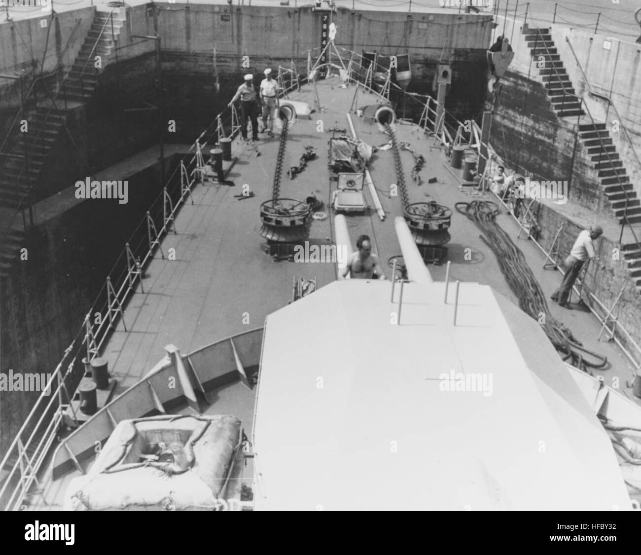 Forecastle of captured German destroyer Z39 in drydock at the Boston ...