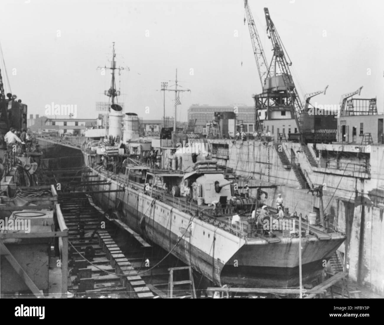 Former German destroyer Z39 in drydock at the Boston Navy Yard in ...