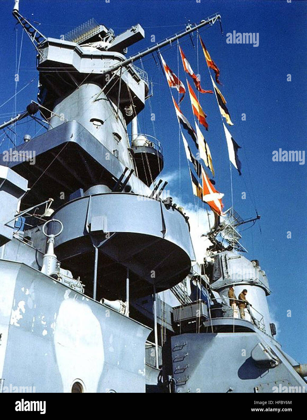 Forward superstructure of USS Alabama (BB-60), December 1942 Stock ...