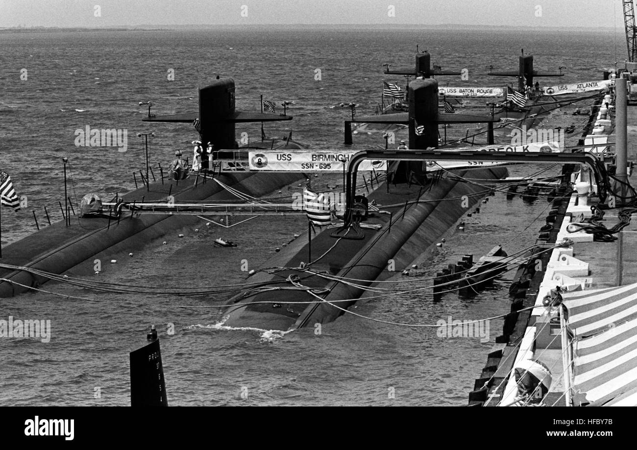 Four Los Angeles-class nuclear-powered attack submarines display ...