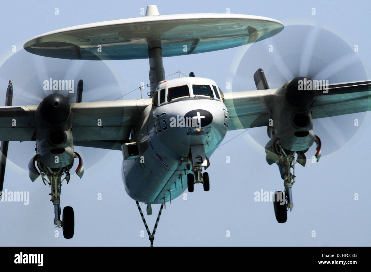 An E-2C Hawkeye assigned to the Bear Aces of Carrier Airborne Early ...