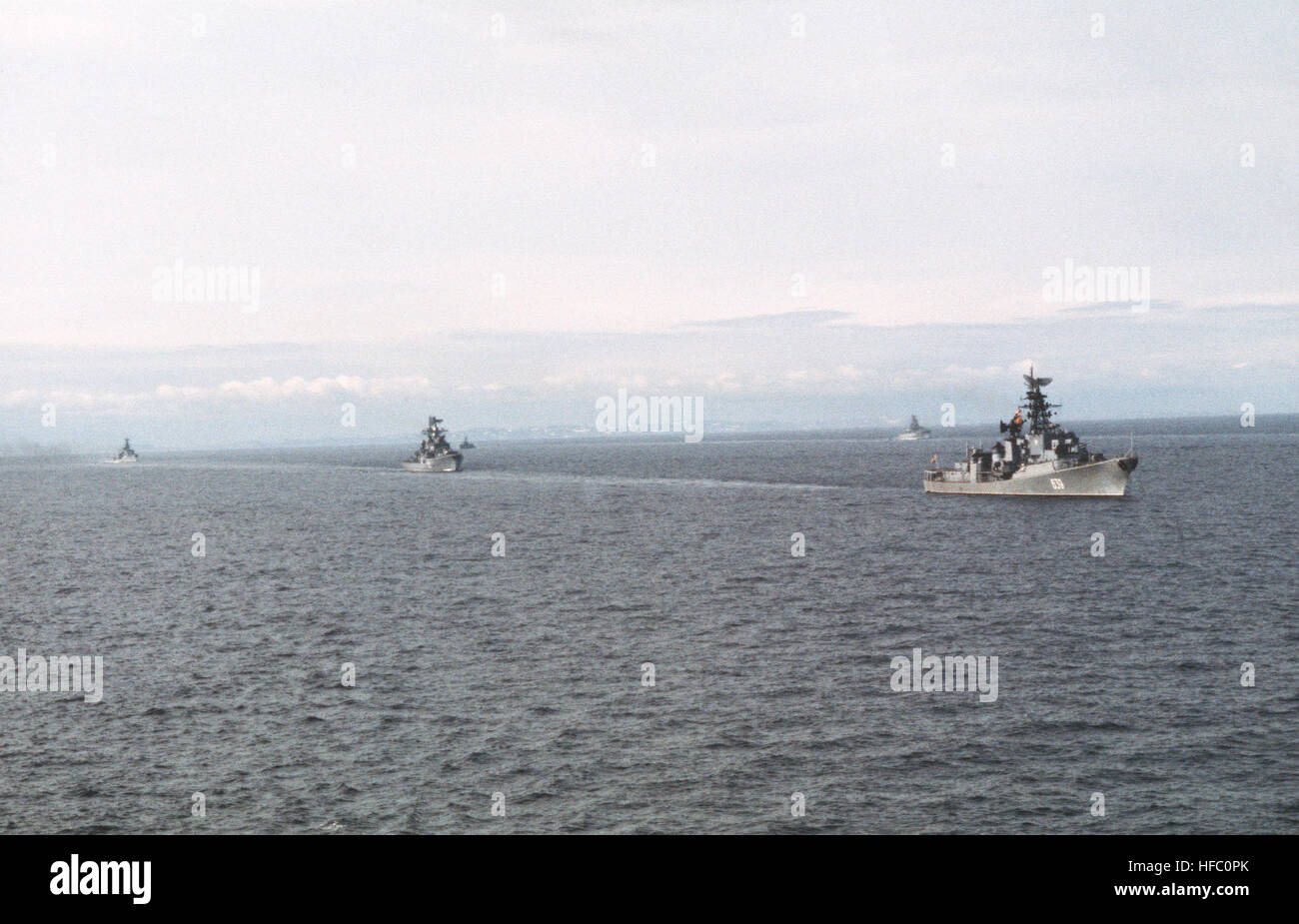 A starboard bow view of the Soviet "Kanin" class missile destroyers in ...