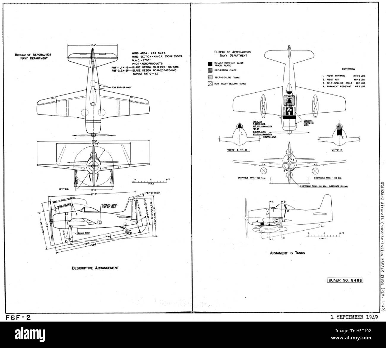 Detailed BuAer technical drawings from 1949 illustrate the Grumman F8F ...