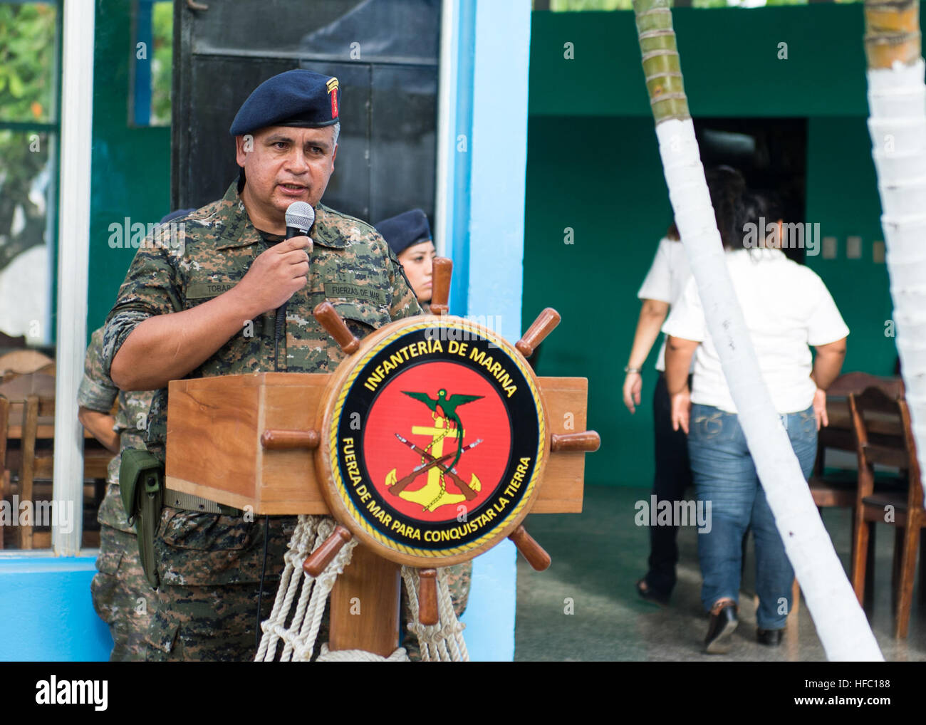 Guatemalan Navy Capt. Saul Arnoldo Tobar Garcia speaks during a ...
