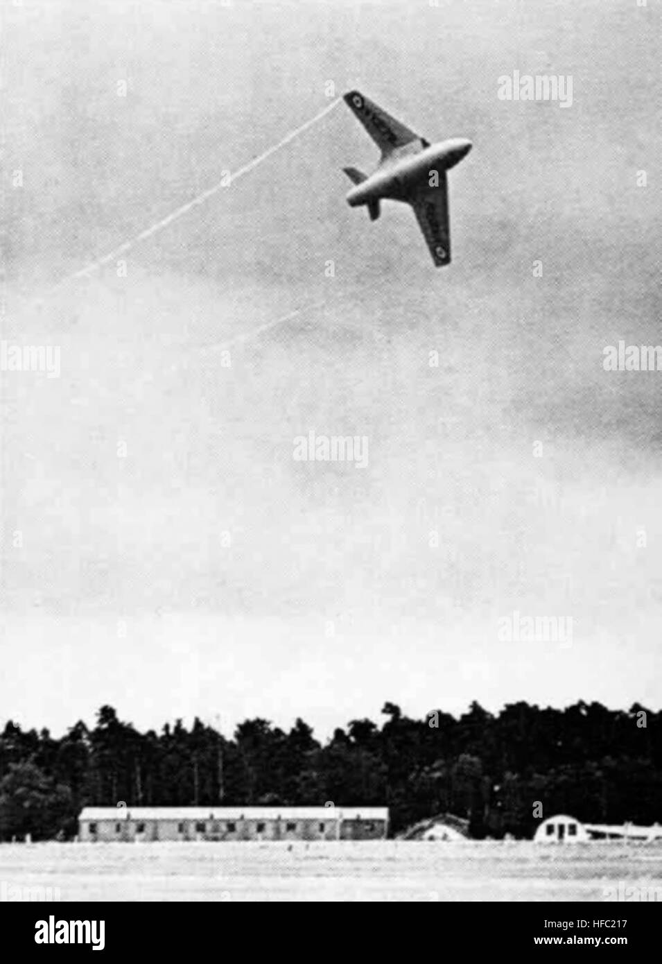 Hawker P.1081 jet aircraft conducts an overflight in the 1950s ...