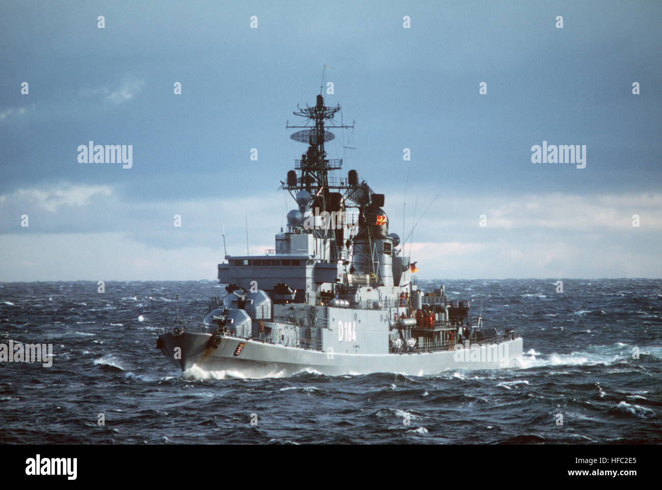 A port bow view of the West German Hamburg Class Destroyer FGS Hessen ...