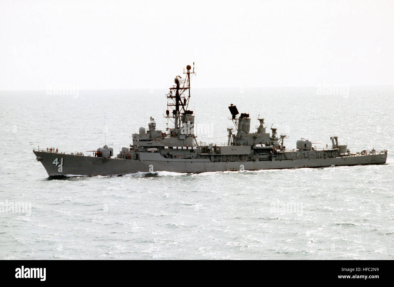 Aerial port beam view of the Perth class Australian destroyer HMAS ...