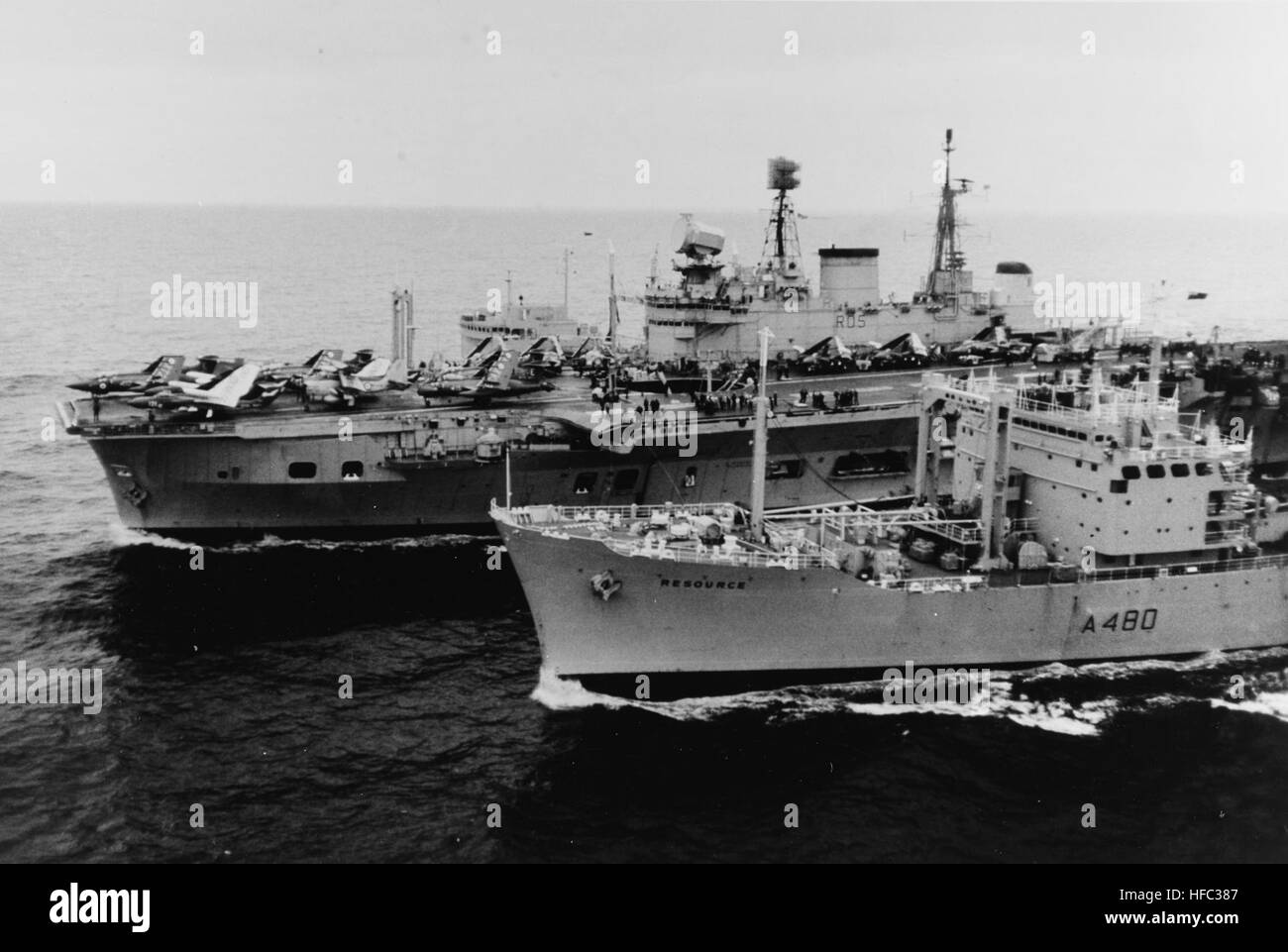 HMS Eagle (R05) is replenished RFA Resource (A480) on 24 September 1969 ...