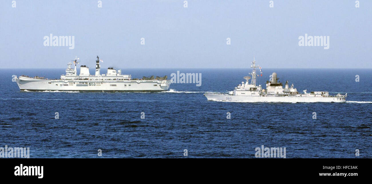 Port side view of the Royal Navy Invincible Class (CV) Aircraft Carrier ...