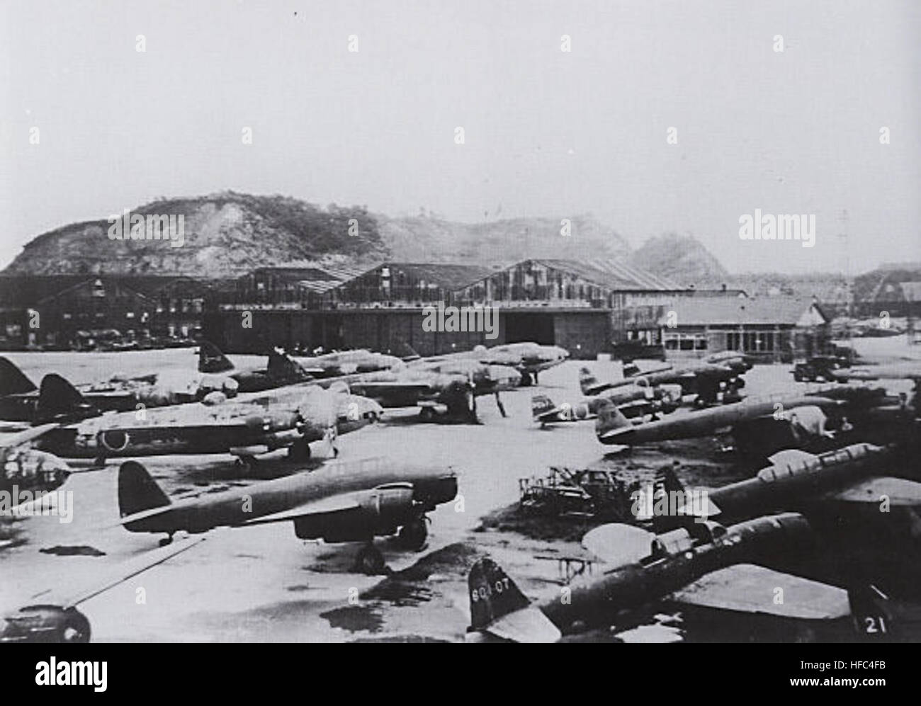 Japanese naval aircraft are stationed at Oppama Air Base in 1945 ...
