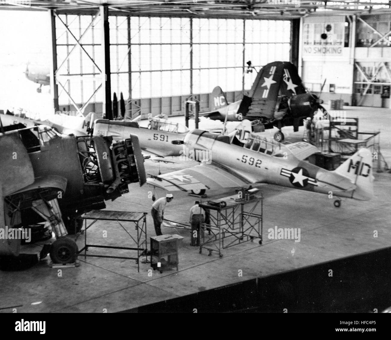 Inside of hangar at NAAS Cabaniss Field (Texas) in 1949 Stock Photo - Alamy