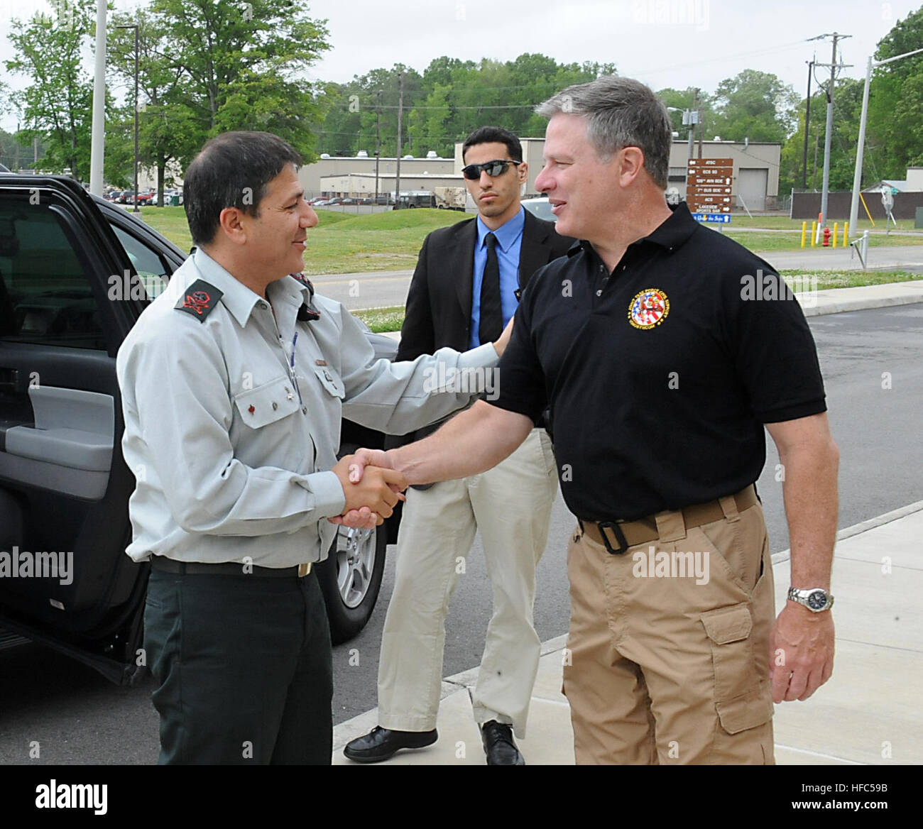 Michael Collins, chief of staff, Joint Task Force Civil Support, greets ...