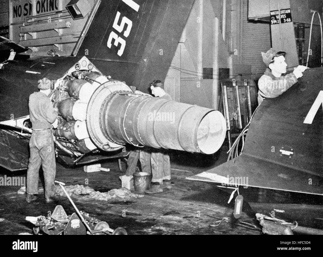 J48 engine of F9F-6 on USS Kearsarge (CVA-33) c1955 Stock Photo - Alamy