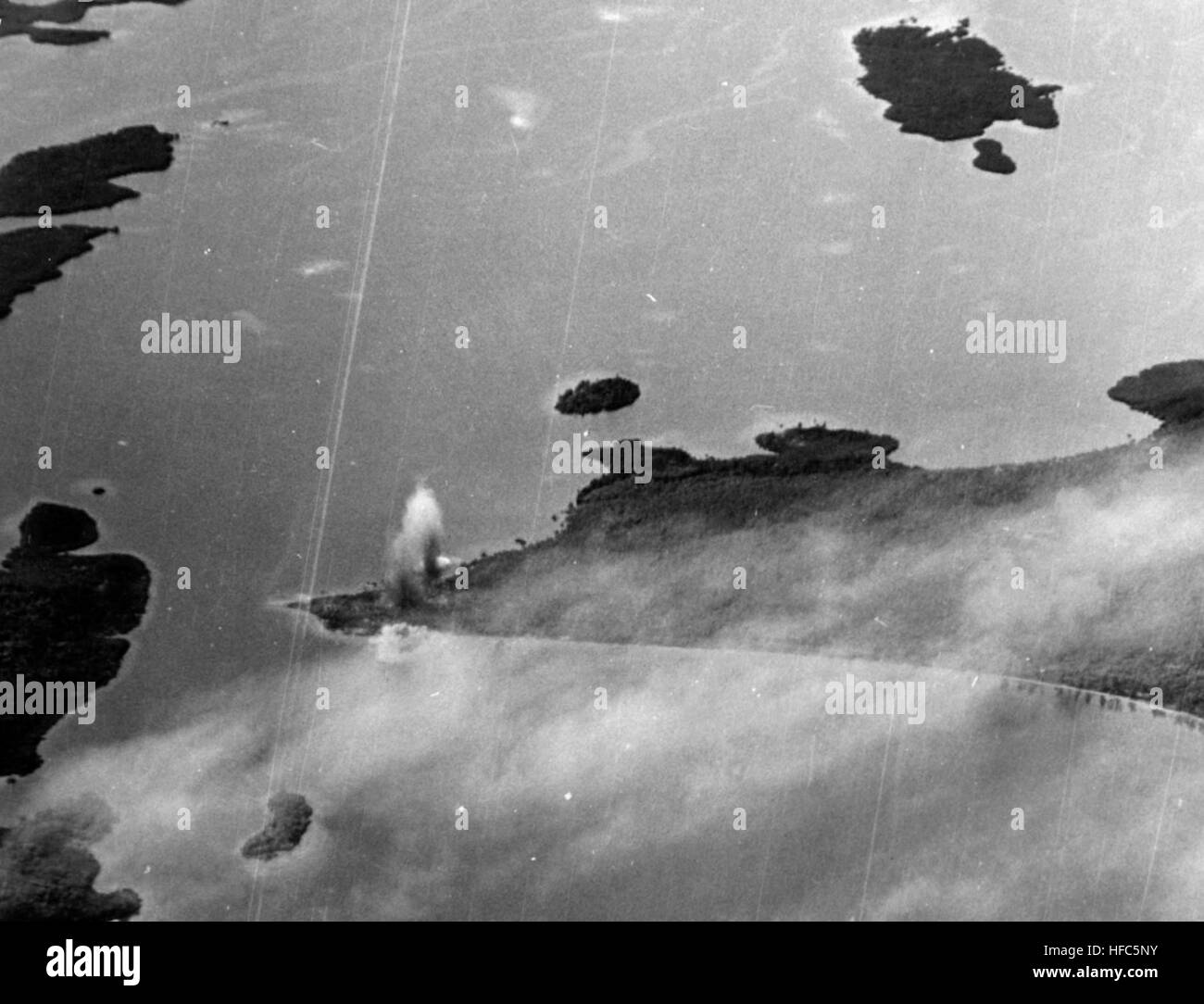Japanese seaplane base Rekata Bay under attack 7-1943 Stock Photo - Alamy